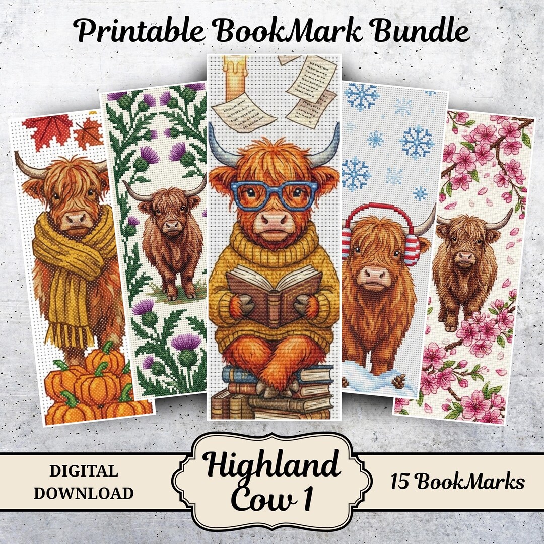 15 Printable Highland Cow Bookmarks Featuring Rustic Scottish Animal ...