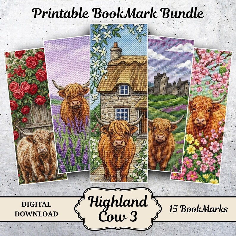15 Printable Highland Cow Bookmarks Featuring Rustic Scottish Animal ...