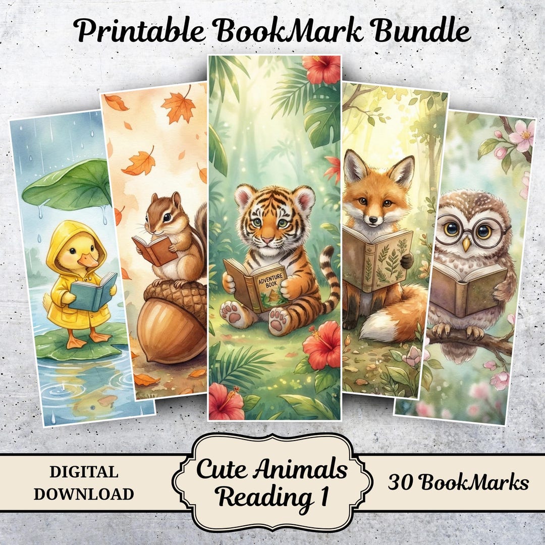 30 Cute Animal Printable Bookmarks Featuring Kawaii Illustrations for ...