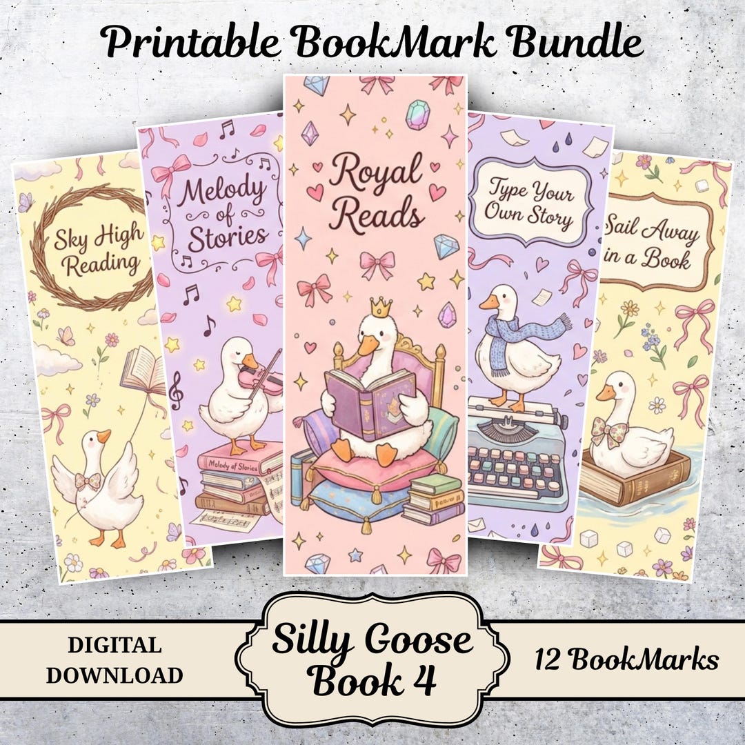 12 Silly Goose Book Club Printable Bookmarks in Pastel Coquette ...
