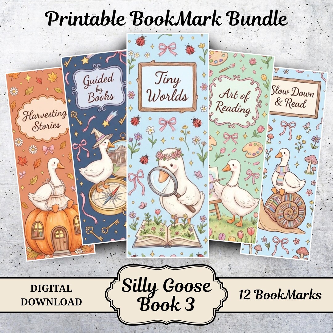 12 Silly Goose Book Club Printable Bookmarks in Pastel Coquette ...