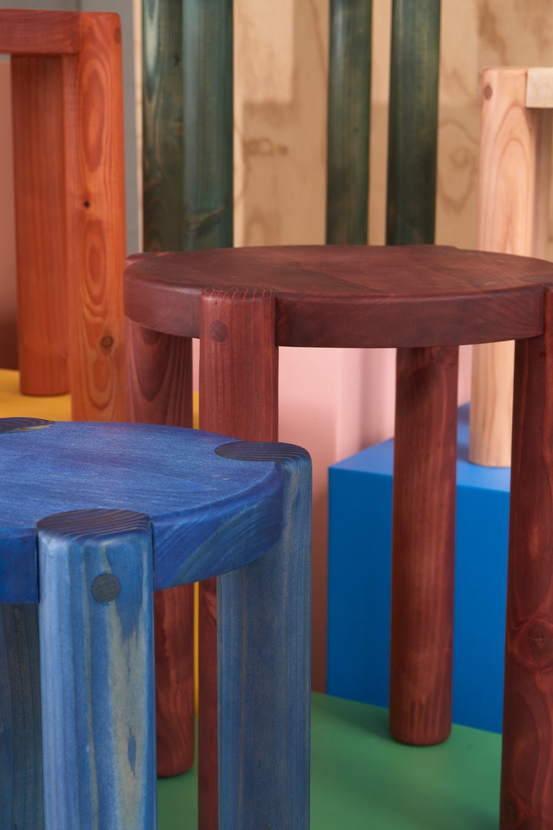 Handmade Royal Blue Wood Stool: Scandinavian Plant Stand - Etsy