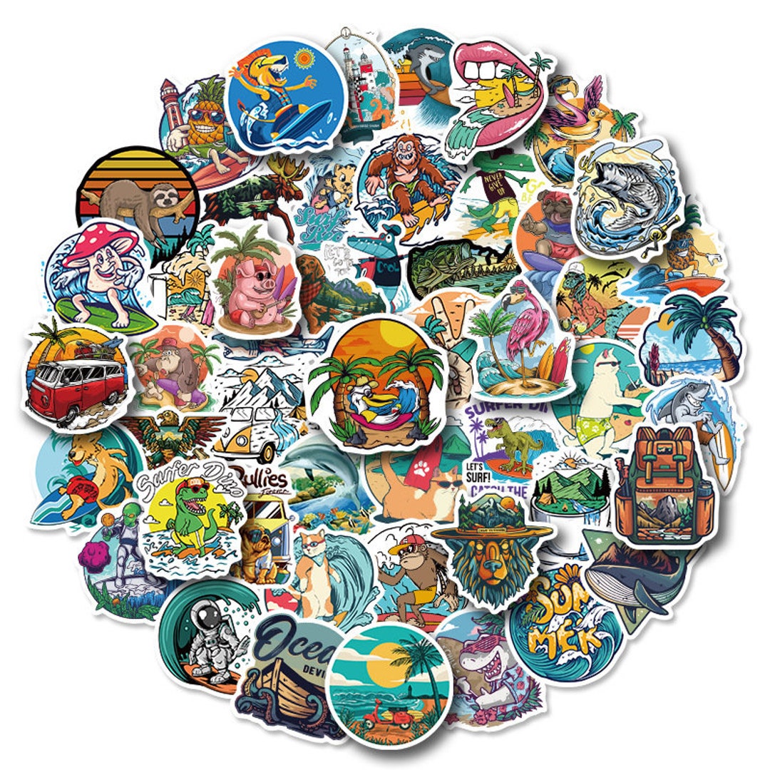 Beach Surfing 50 Pcs Outdoor Stickers Pack Waterproof - Etsy