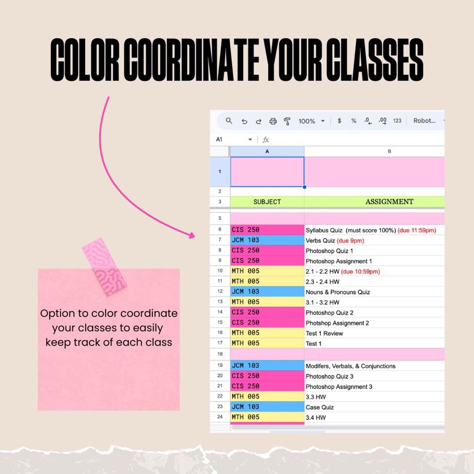 Semester Assignment Tracker for Students, Student Planner, Digital ...