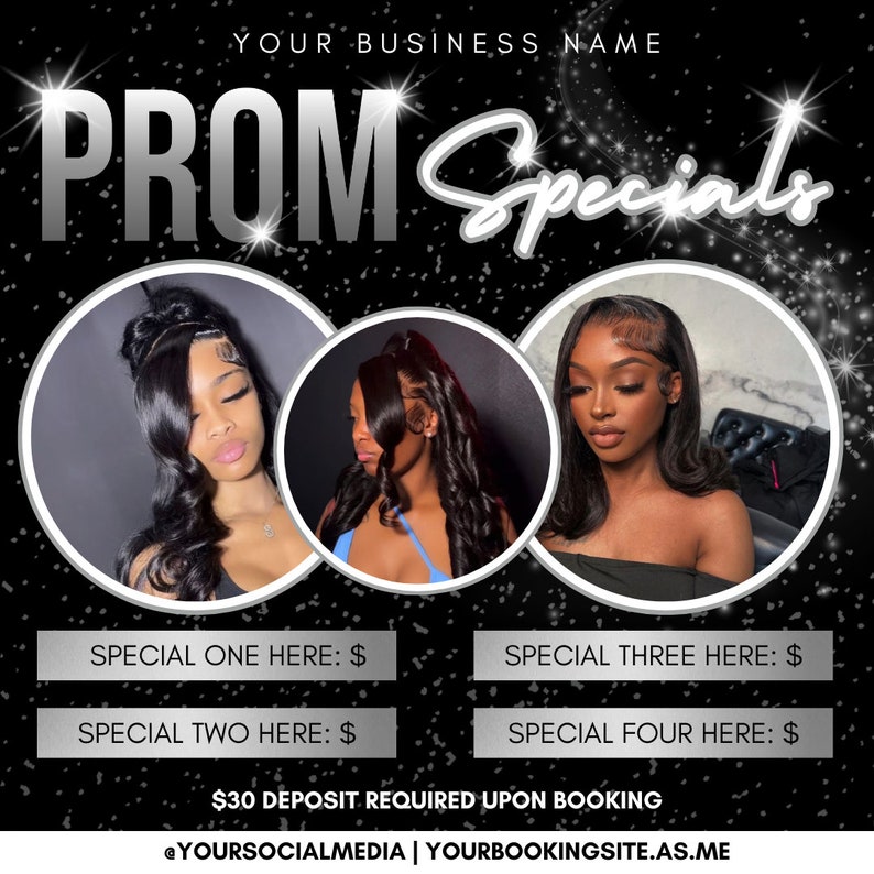 Editable Digital Prom Flyer Template for Beauty Brands, Hairstylist ...