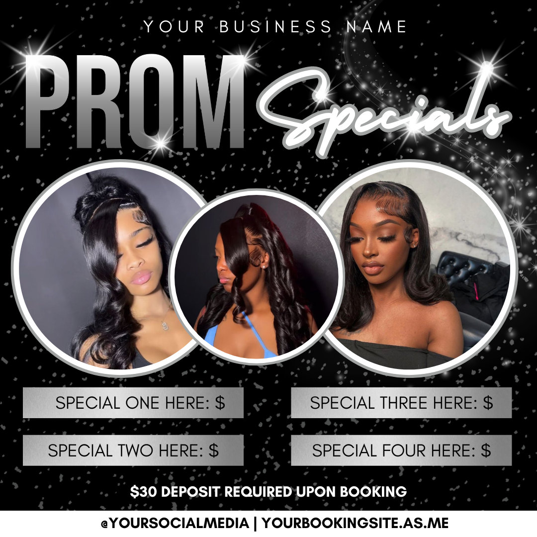 Editable Digital Prom Flyer Template for Beauty Brands, Hairstylist ...