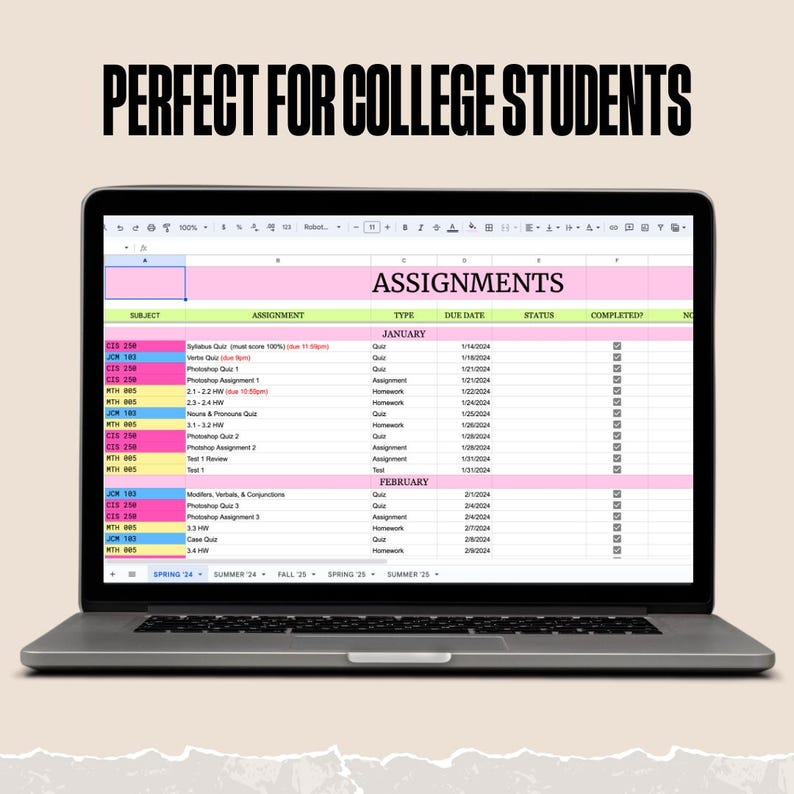 Semester Assignment Tracker for Students, Student Planner, Digital ...