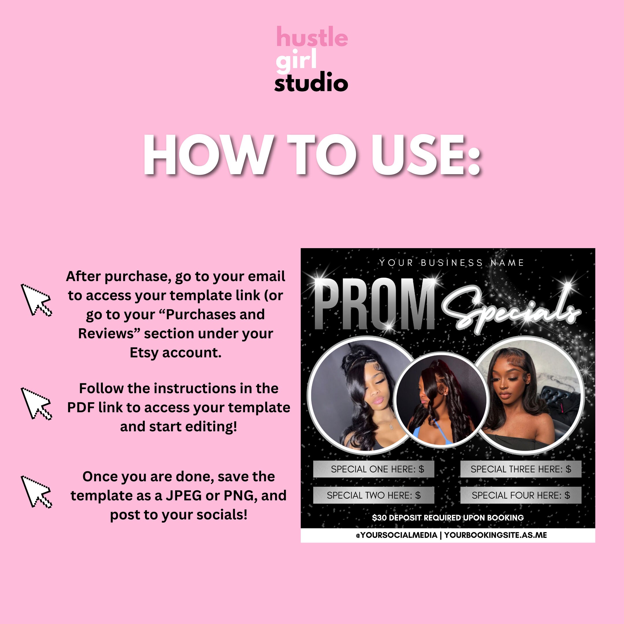 Editable Digital Prom Flyer Template for Beauty Brands, Hairstylist ...