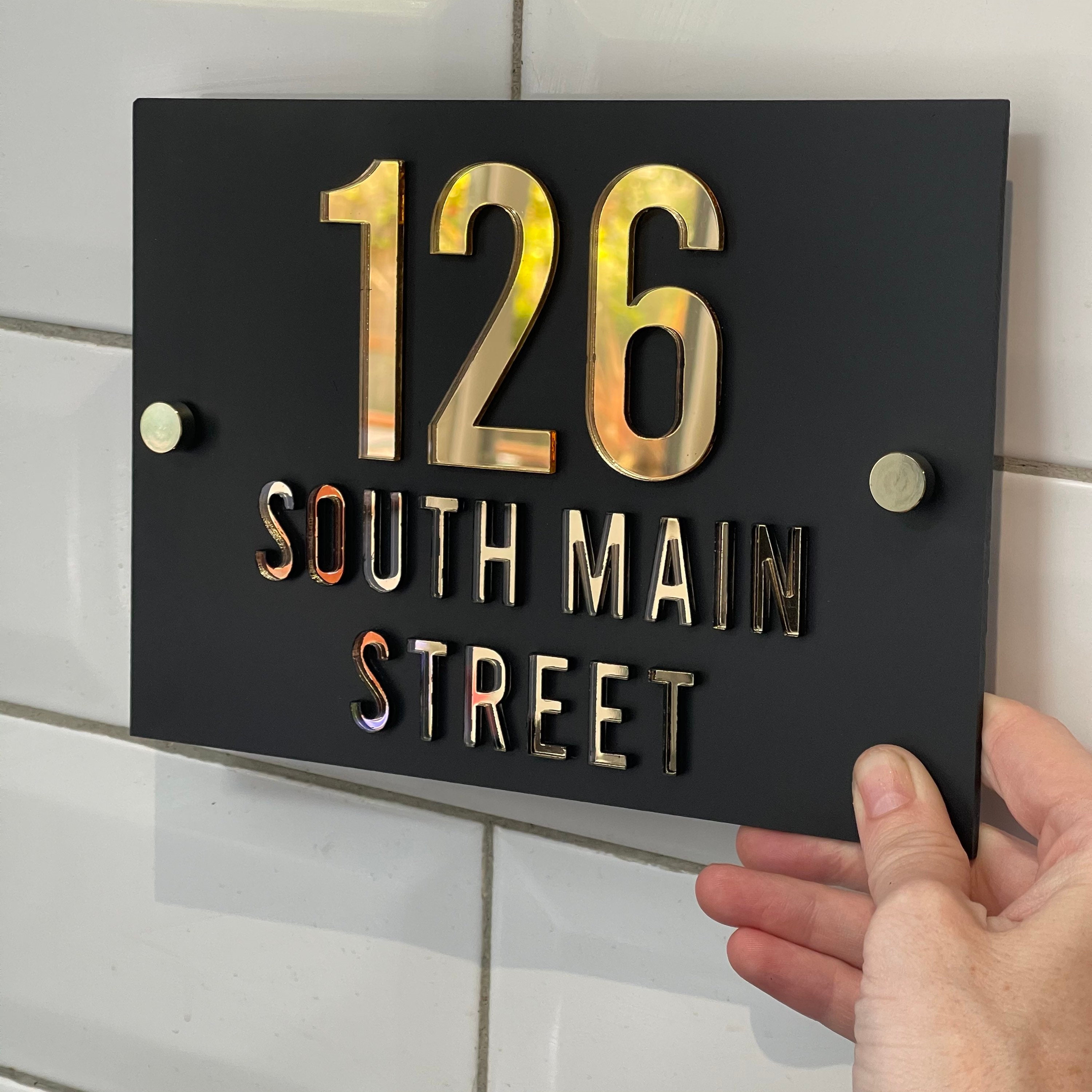 Matte Black and Gold Mirror Acrylic Number Sign | Etsy