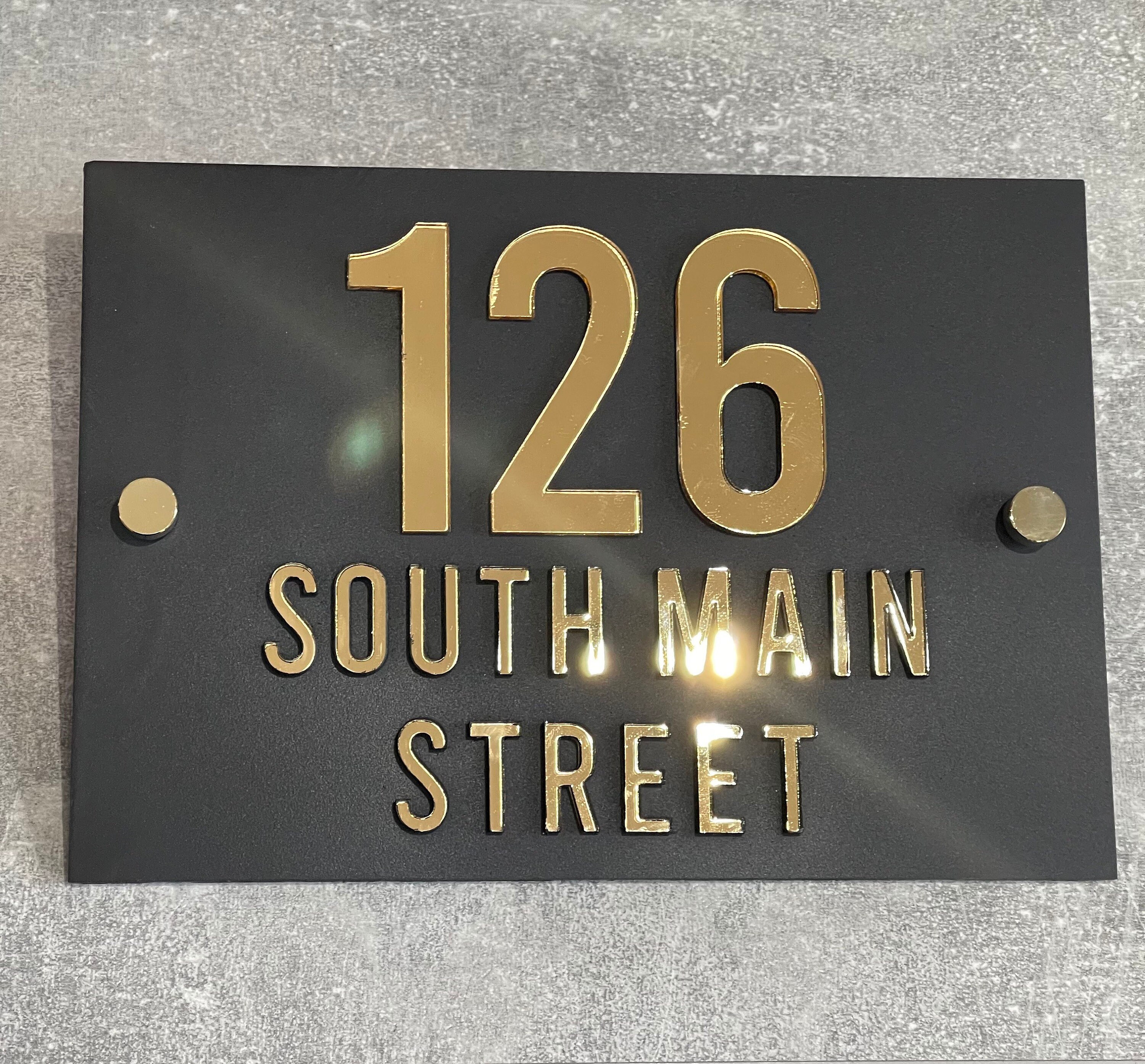 Matte Black and Gold Mirror Acrylic Number Sign | Etsy