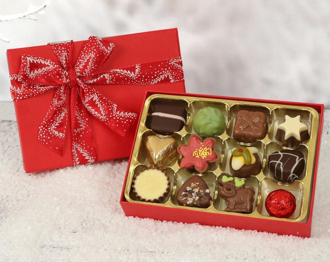 Red Festive Chocolate Box. 12 Luxury Belgian Chocolates in a Red Box ...