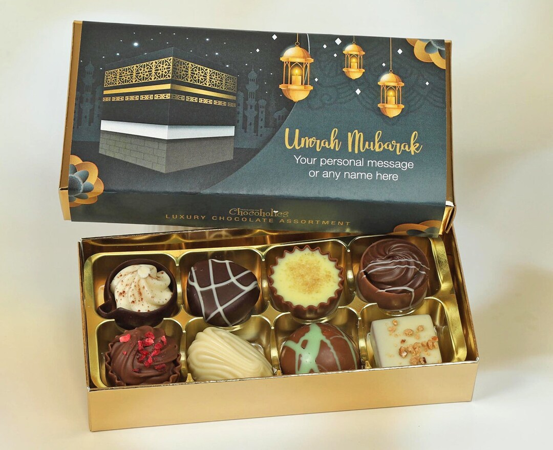 Personalised Umrah Mubarak Chocolate Box. 8/16 Luxury Alcohol Free ...