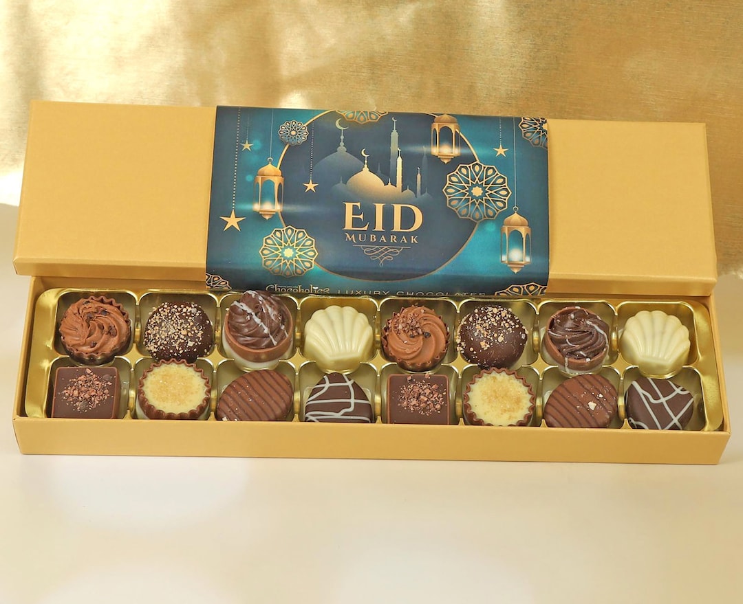 Eid Mubarak Chocolate Box. 2, 8 or 16 Luxury Chocolates in A Gold Box ...