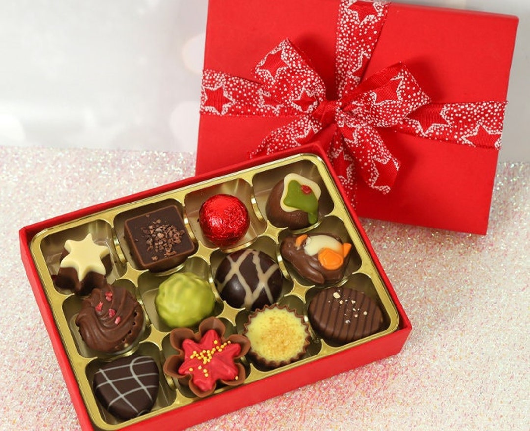 Red Festive Chocolate Box. 12 Luxury Belgian Chocolates in a - Etsy UK