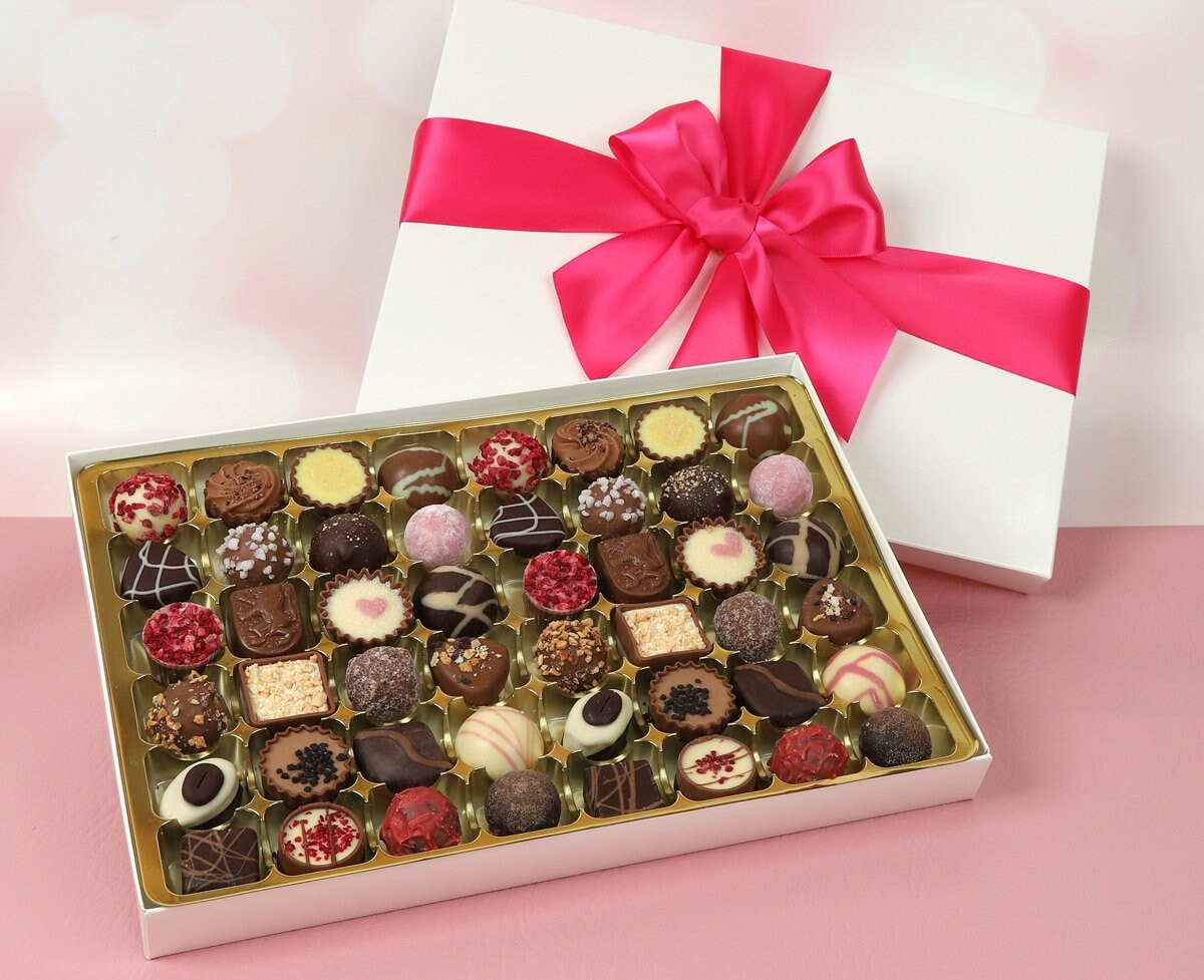 Luxury Chocolate Collection. 48 Stunning Chocolates in A Beautiful Gift Box Finished With A Pink Bow. Perfect Mothers Day Gift for Her Etsy Canada