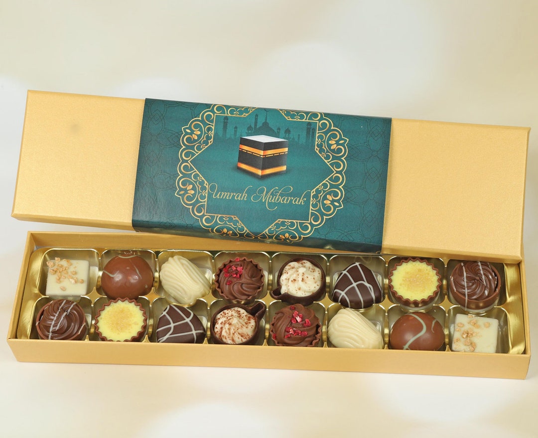 Umrah Mubarak Chocolate Box. 8 or 16 Luxury Vegetarian Chocolates in ...
