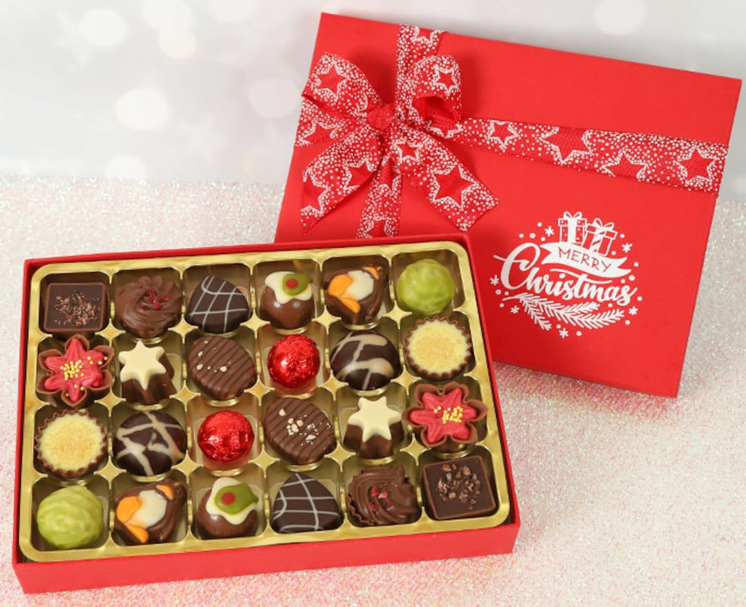 Red Festive Chocolate Box. 24 Luxury Belgian Chocolates in a - Etsy UK