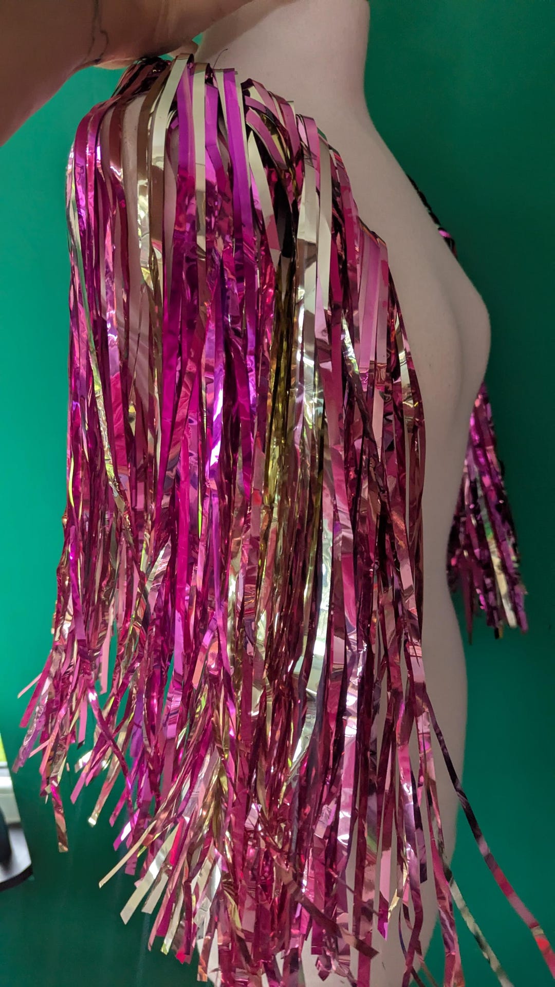 Pink & Gold Tinsel Shoulder Cape: Festival Shrug, Repurposed Materials ...