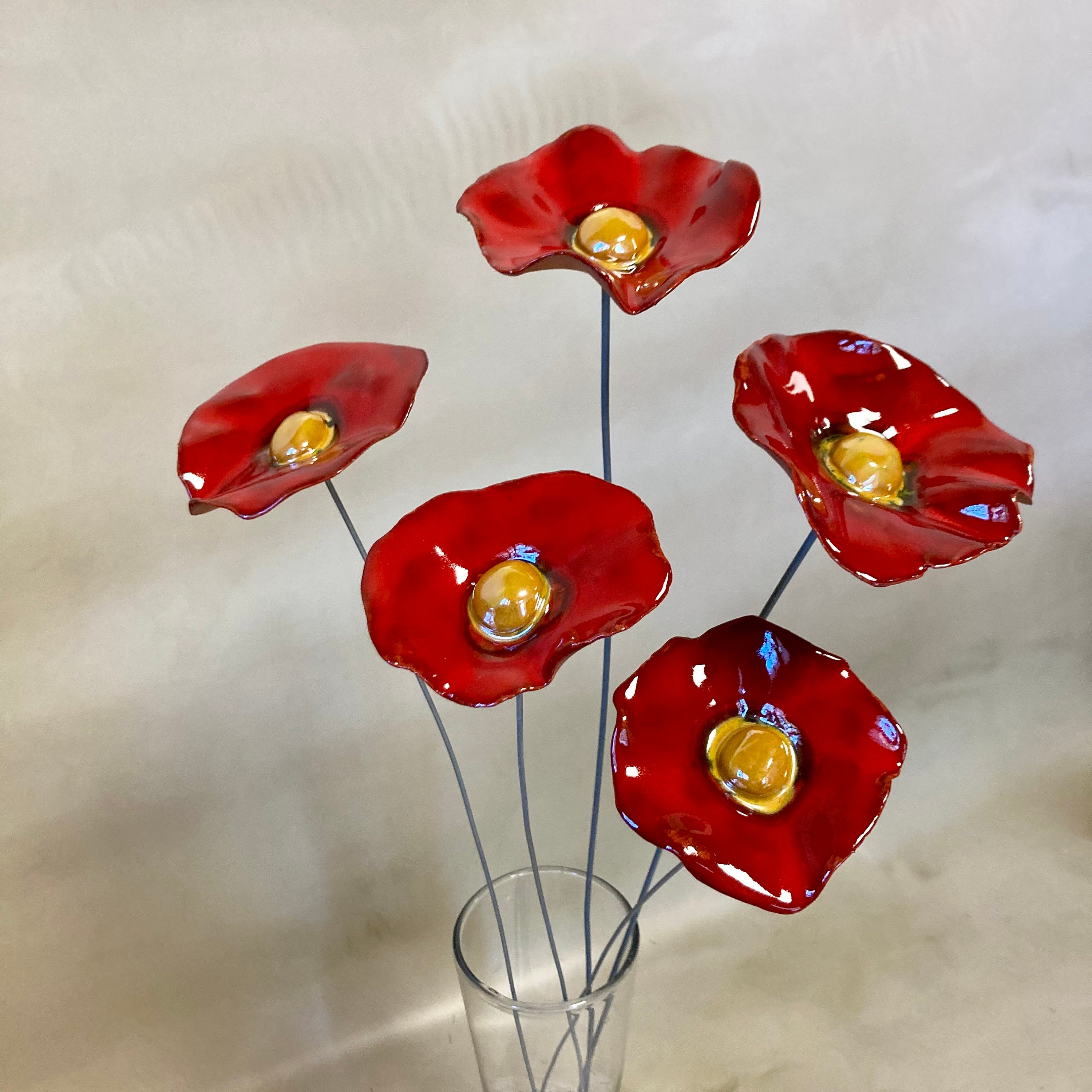Coquelicot en céramique rouge foncé coeur doré - Etsy España