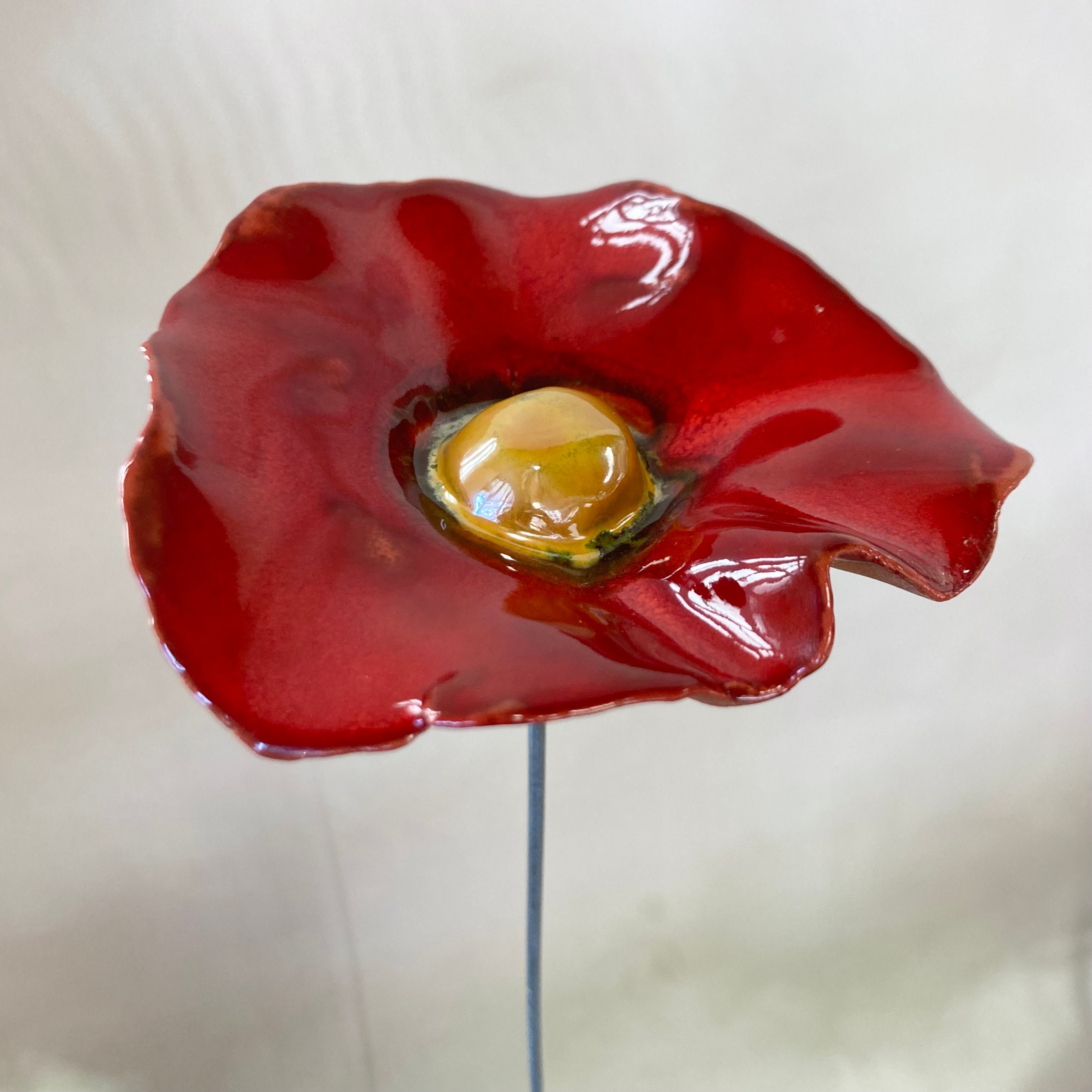 Coquelicot en céramique rouge foncé coeur doré - Etsy España