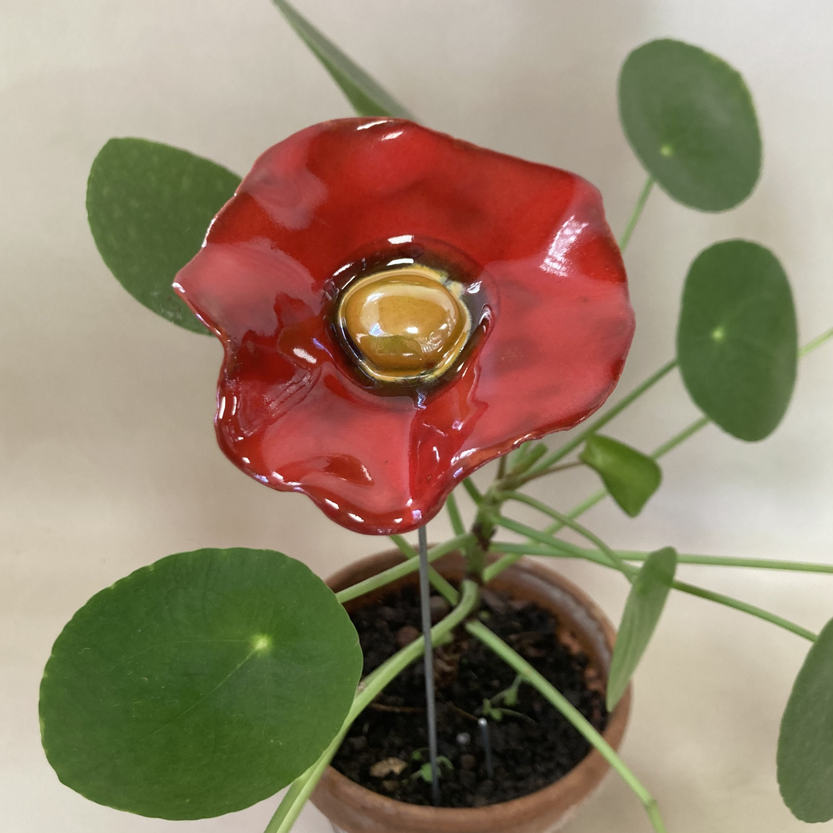 Coquelicot en céramique rouge foncé coeur doré - Etsy España