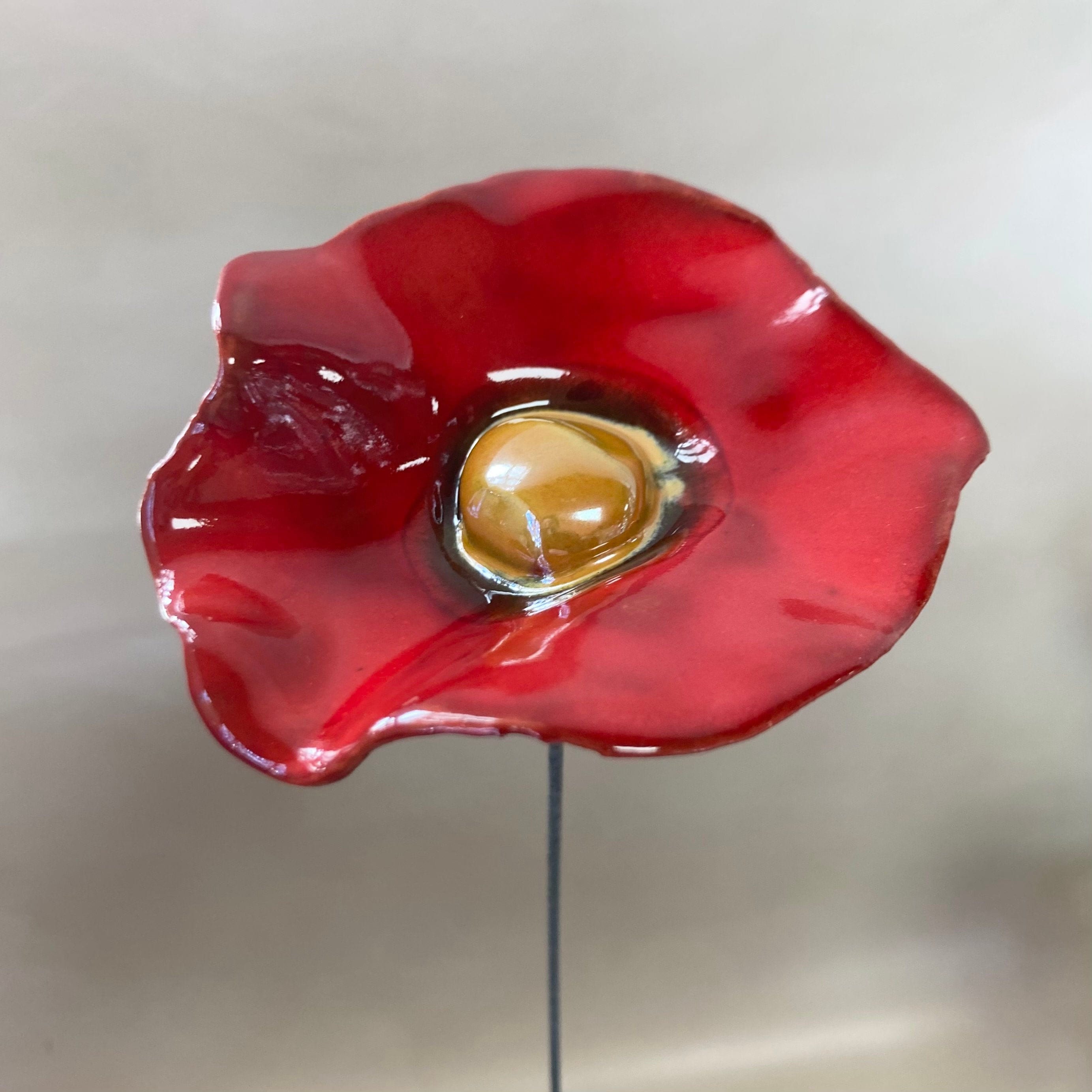 Coquelicot en céramique rouge foncé coeur doré - Etsy España