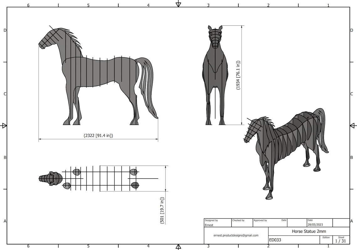 Horse Statue, Garden Decor Plasma, Laser Design DXF, DWG Files for CNC ...