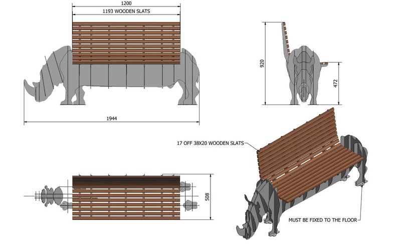 Rhino Bench Plasma Laser Design DXF Files for CNC Laser or - Etsy