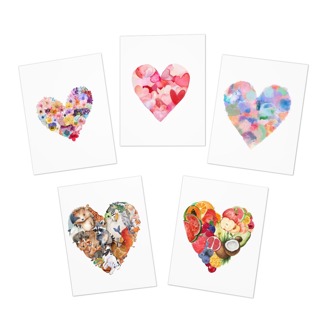 Colorful Heart Greeting Cards, 5-pack Love Cards, Pretty Notecards for ...
