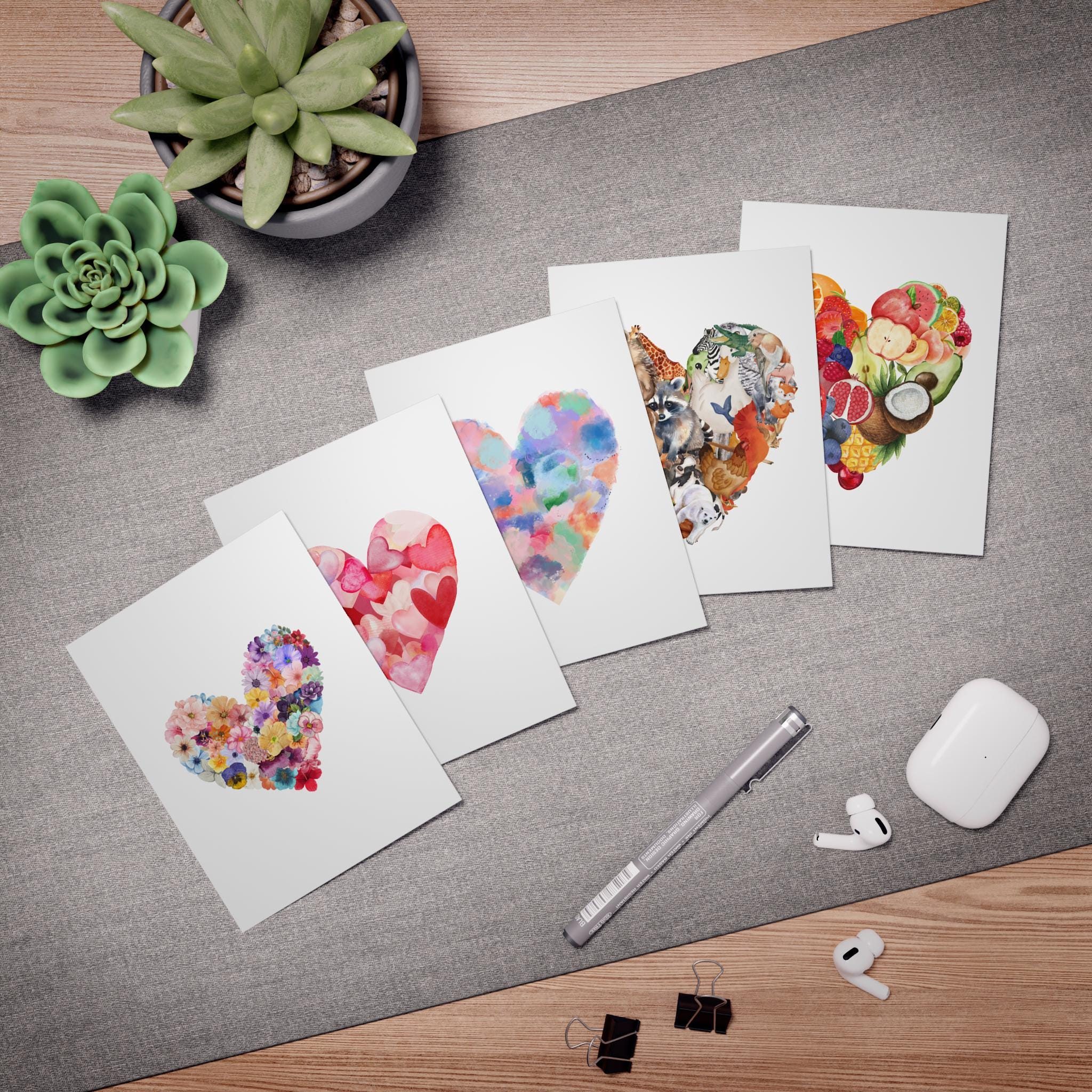 Colorful Heart Greeting Cards, 5-pack Love Cards, Pretty Notecards for ...