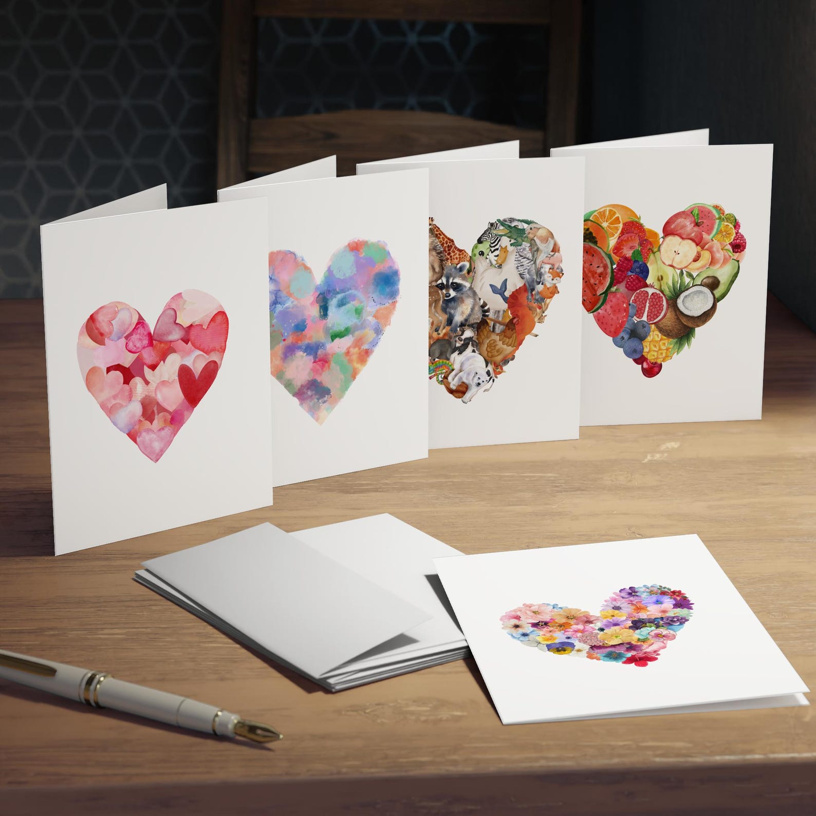 Colorful Heart Greeting Cards, 5-pack Love Cards, Pretty Notecards for ...