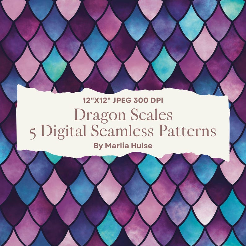 5 Dragon Scales Seamless Patterns JPG, Digital Papers, Commercial Use ...