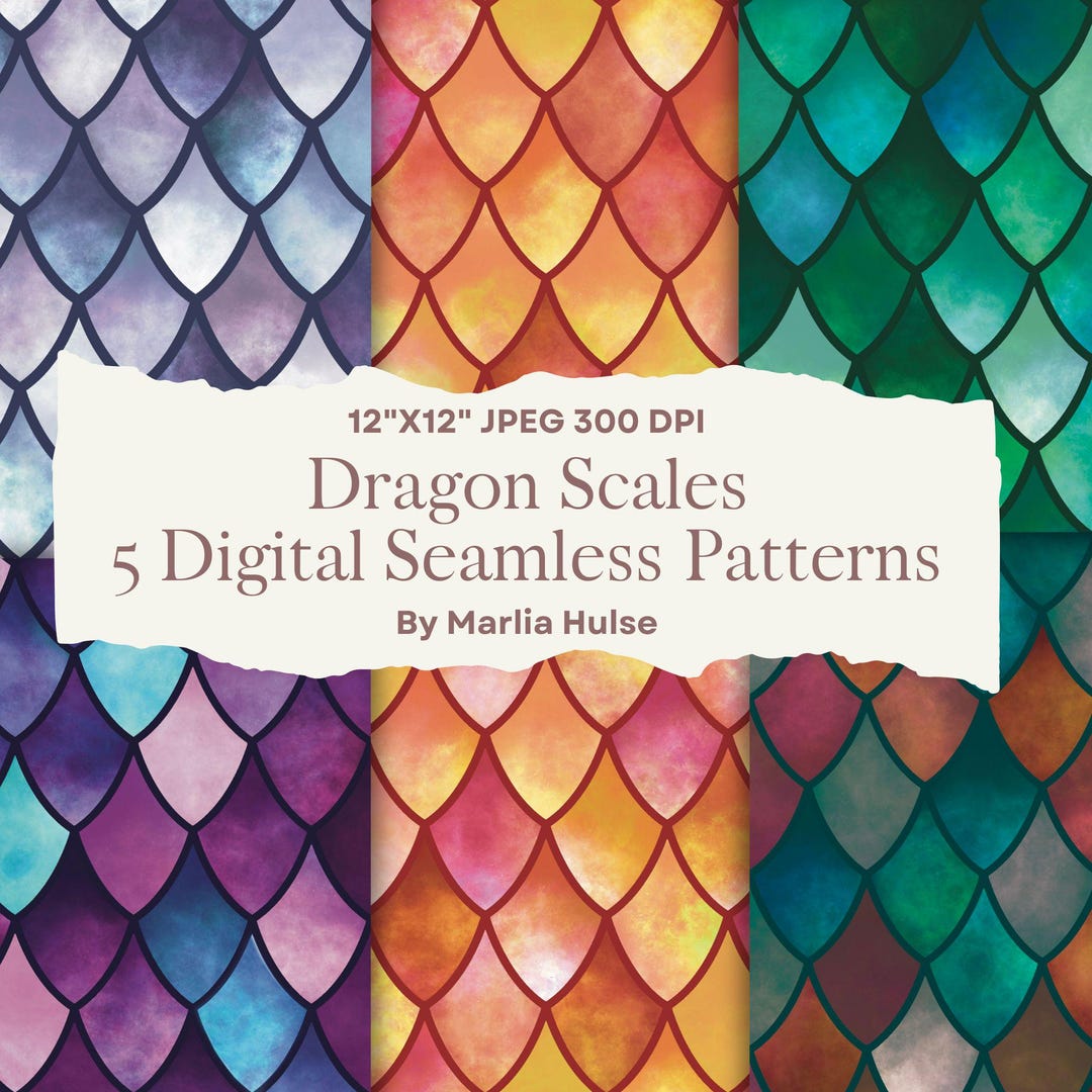 5 Dragon Scales Seamless Patterns JPG, Digital Papers, Commercial Use ...
