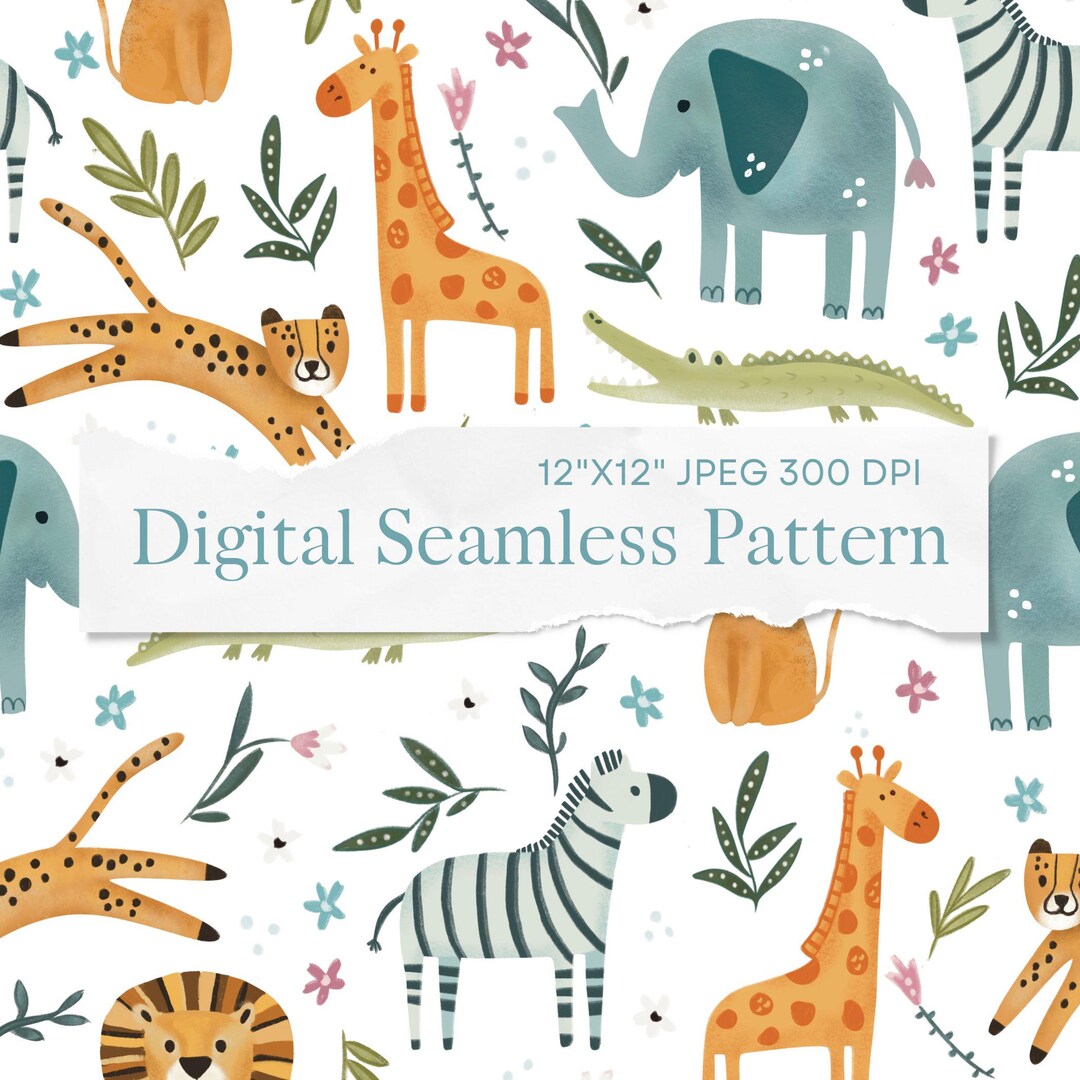 Safari Animal Pattern: Adorable Hand-drawn Elephants, Giraffes, Zebras ...