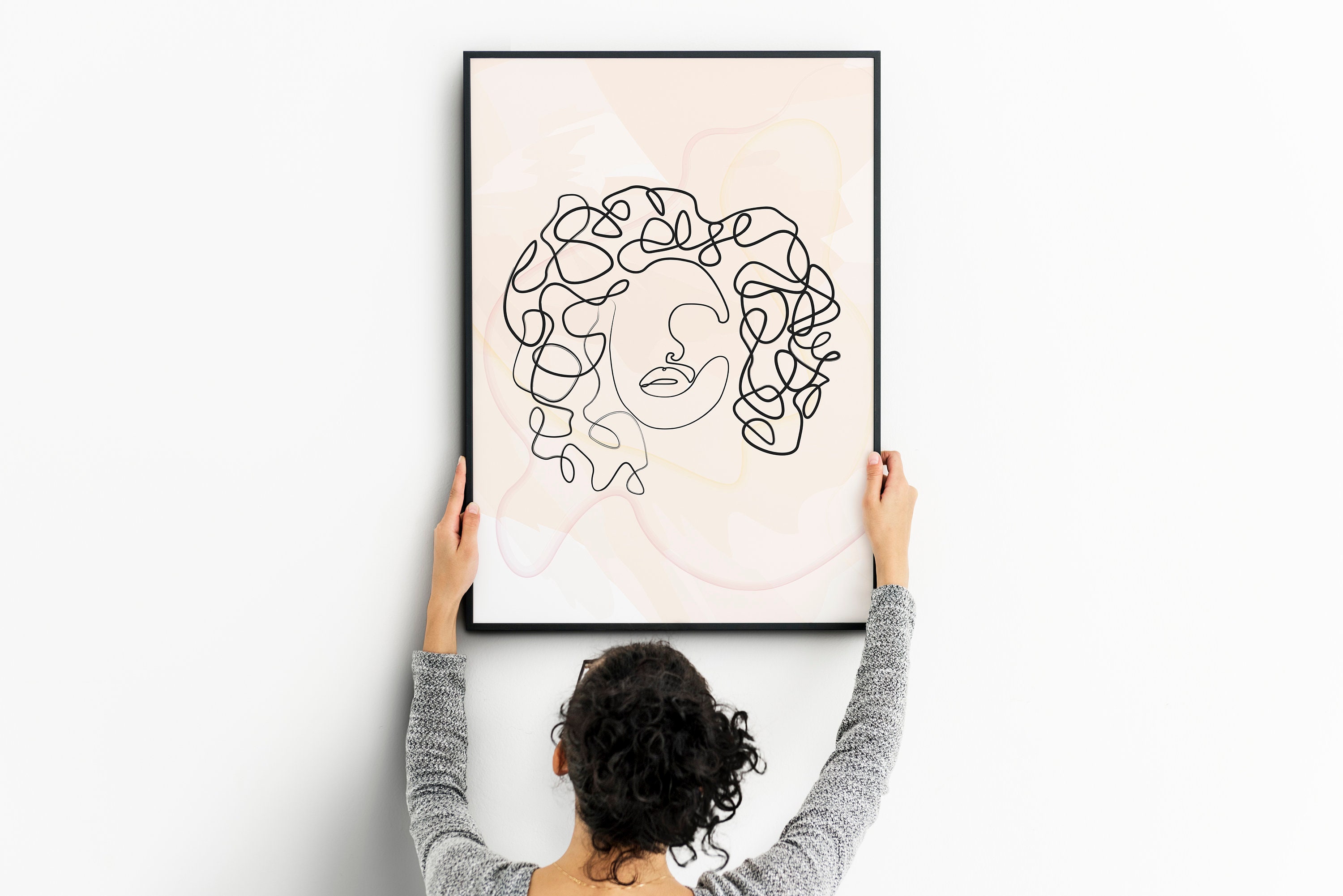 Curly Girl Line Drawing Woman Face Line Art Abstract Faces - Etsy