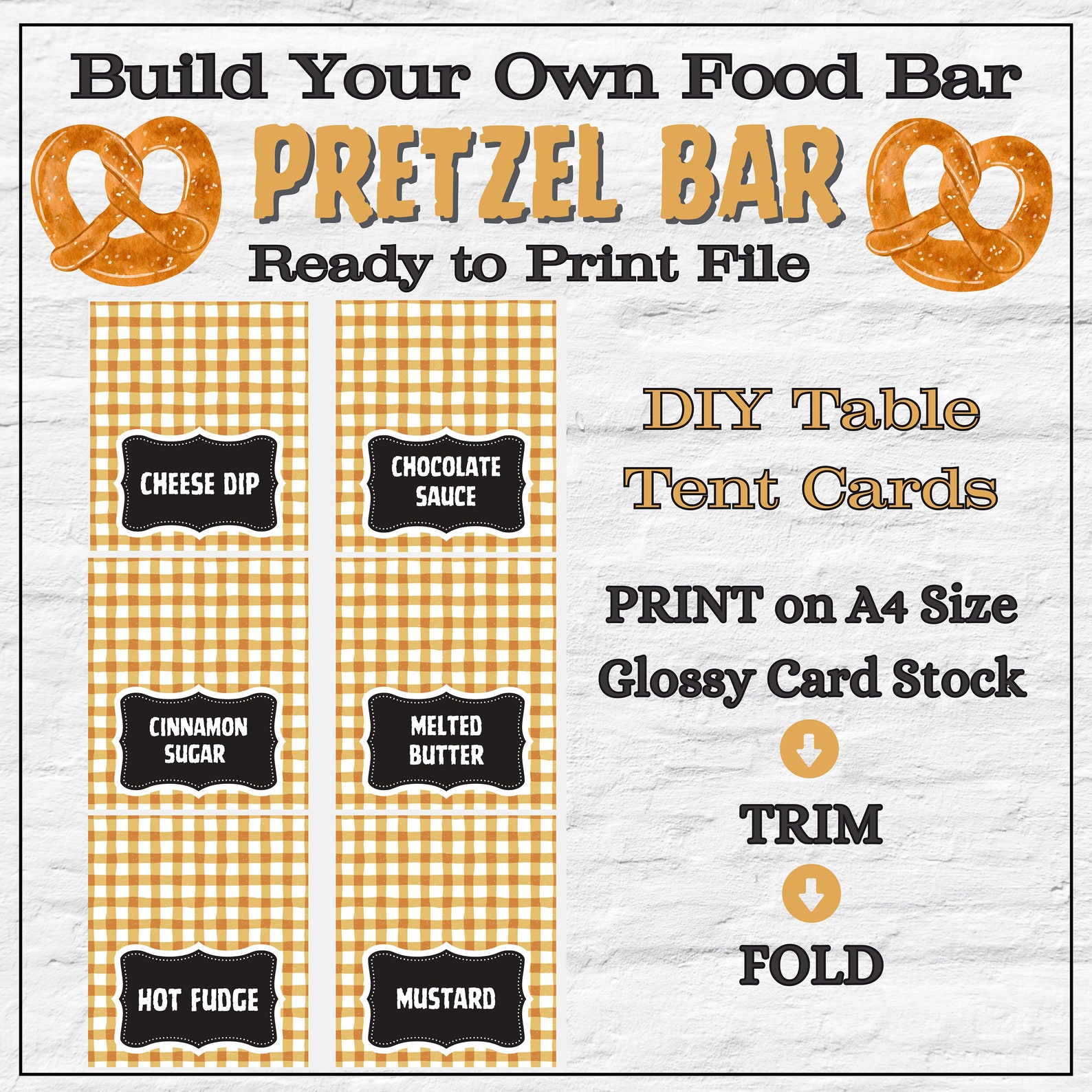 Build Your Own Pretzel Bar | Food Bar Buffet Sign, Buffet Cards ...