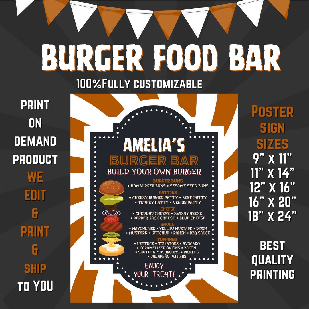 Build Your Own BURGER Bar, Food Bar Poster Signs, Burger Station ...