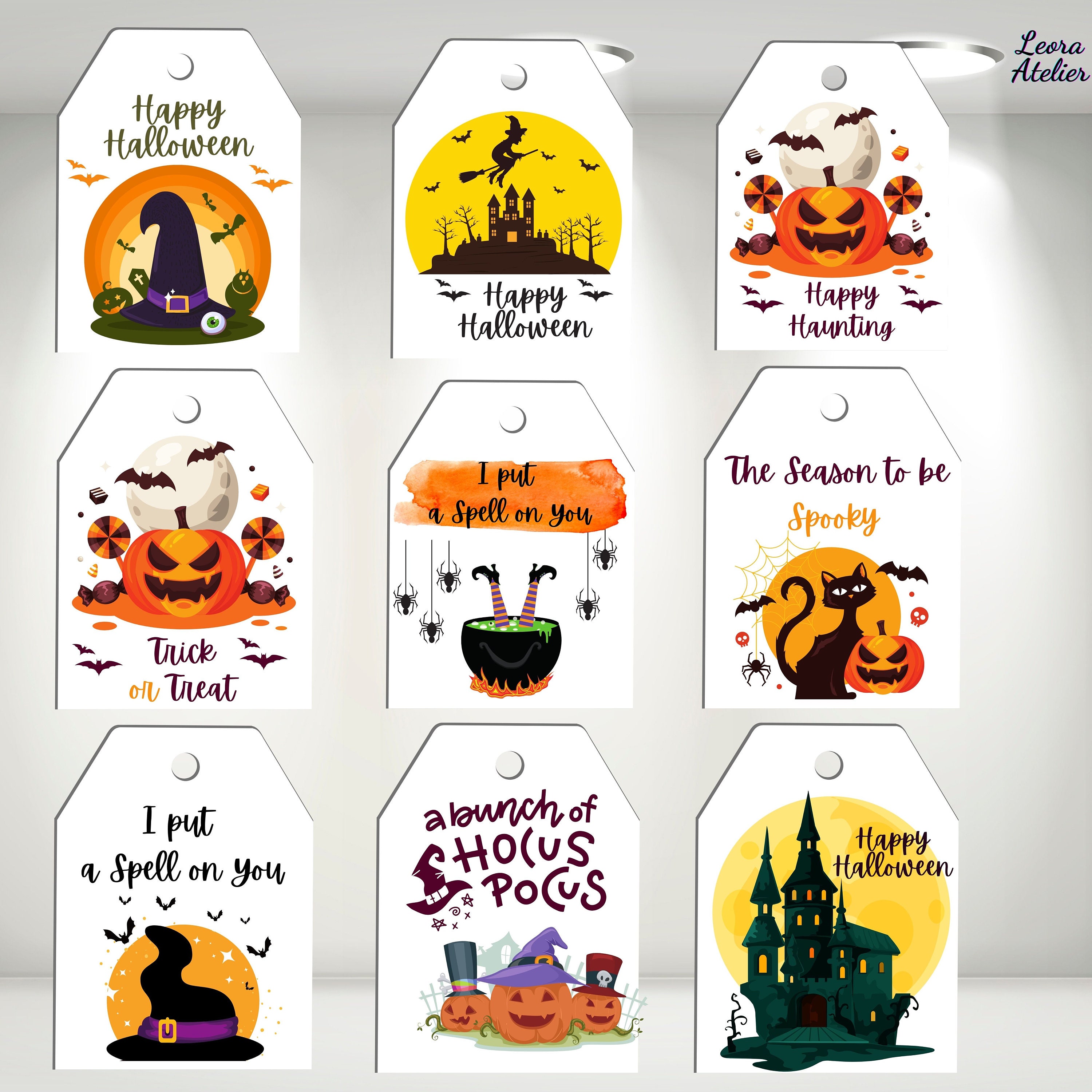 Printable Halloween Gift Tags, 3 Inch Favor Tags, Witch Card, Spooky ...