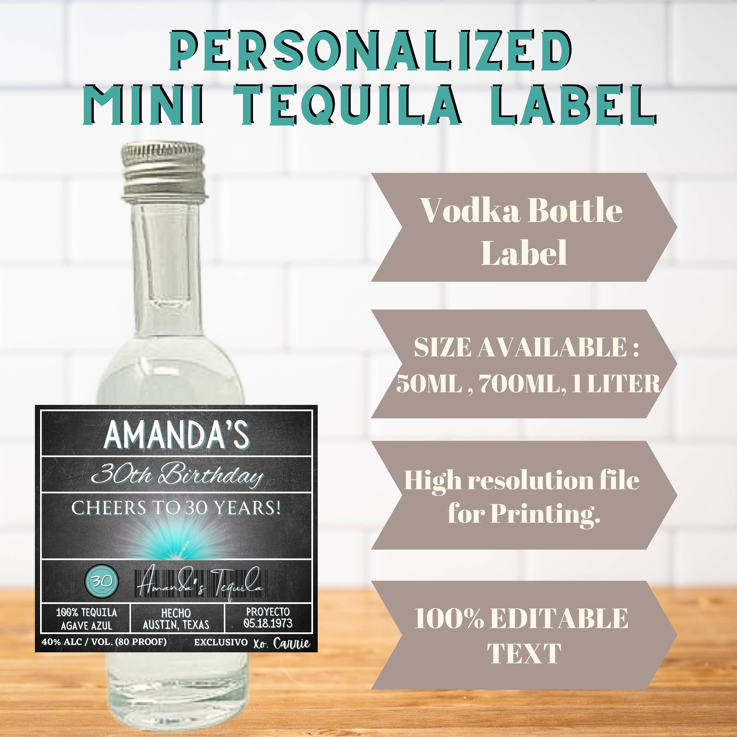 Easy Printable Custom Tequila Bottle LABEL Sizes 50ML - Etsy