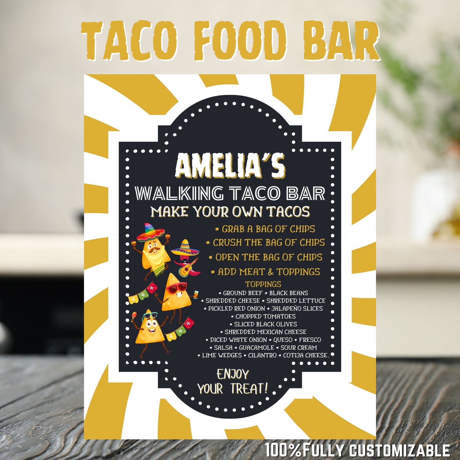 Build Your Own TACO Bar, Food Bar Poster Signs, Taco Station, Custom ...