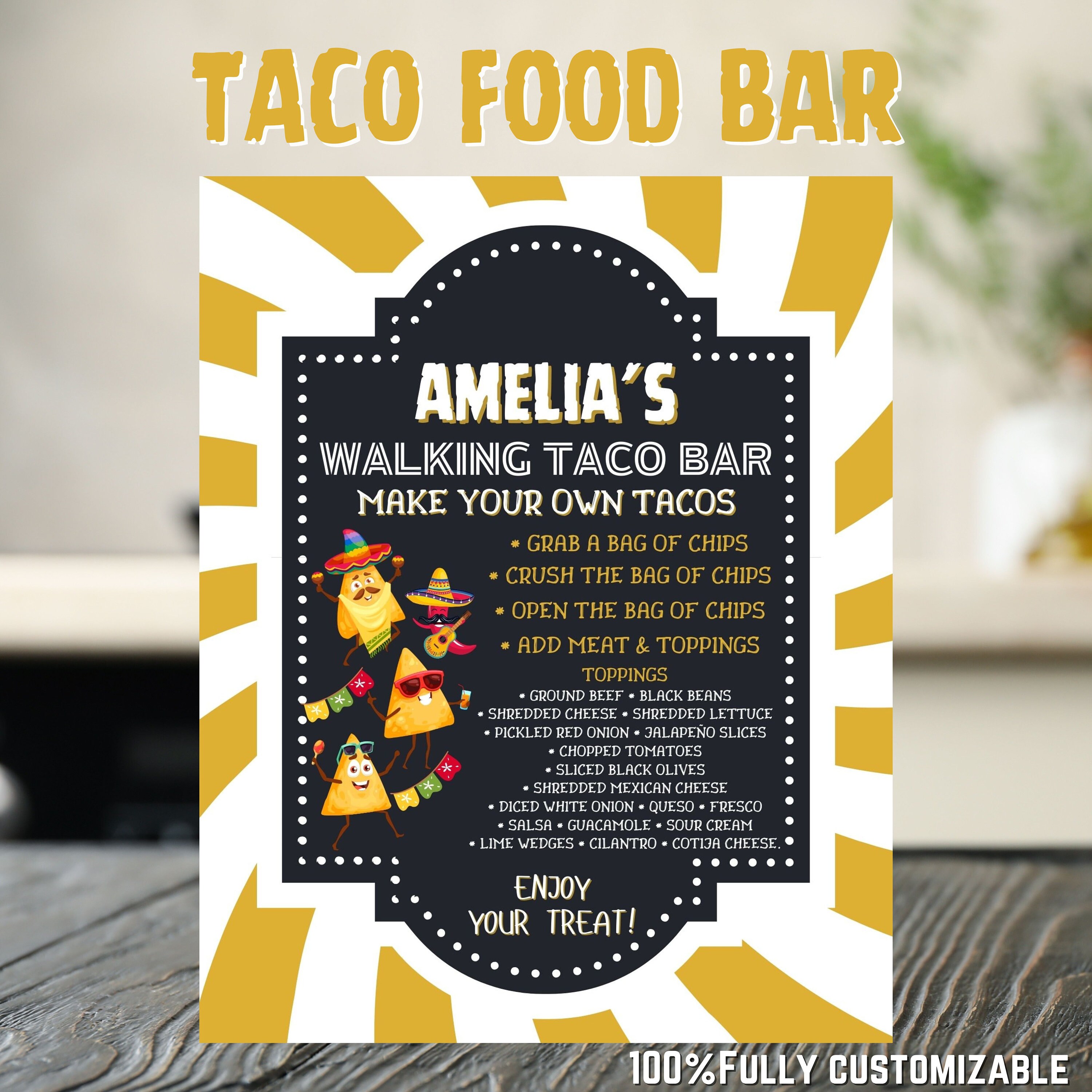 Build Your Own TACO Bar, Food Bar Poster Signs, Taco Station, Custom ...