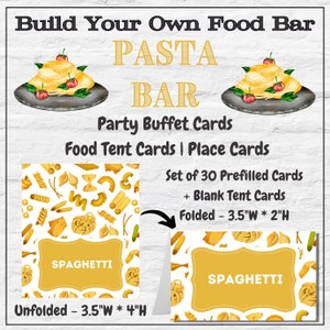 Build Your Own PASTA Food Bar Buffet Sign + Buffet Cards + Personalized ...