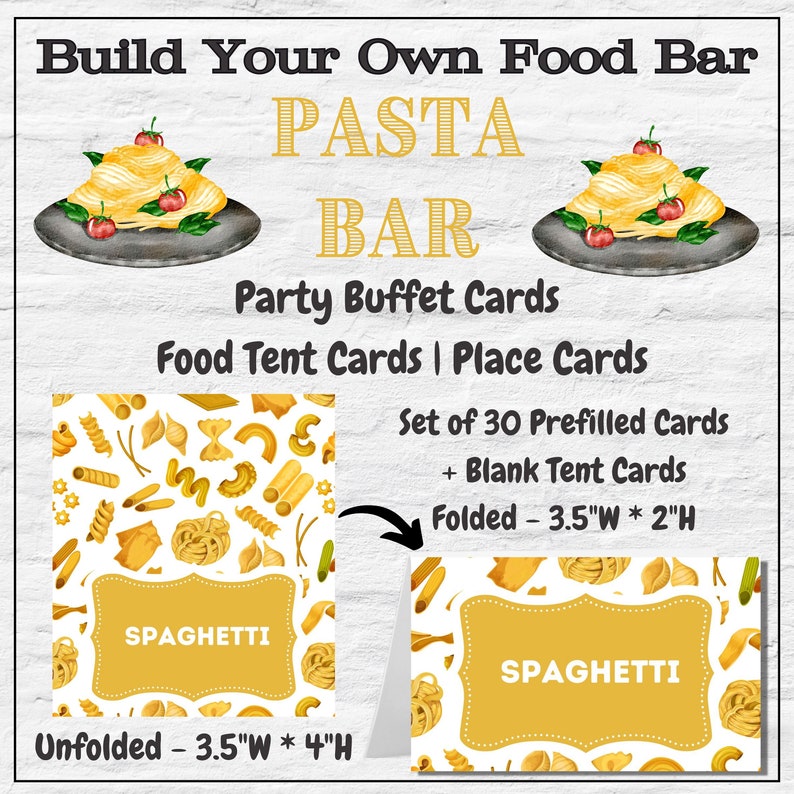 Build Your Own Pasta Bar Sign Set | Buffet Table Sign + Food Tent Cards ...