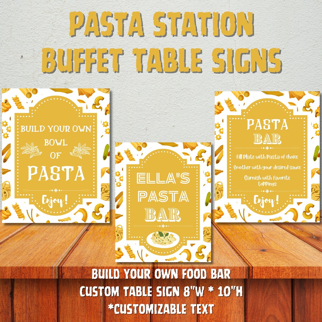 PASTA Bar Buffet Table Sign Template, Personalized to Any Name, PASTA ...