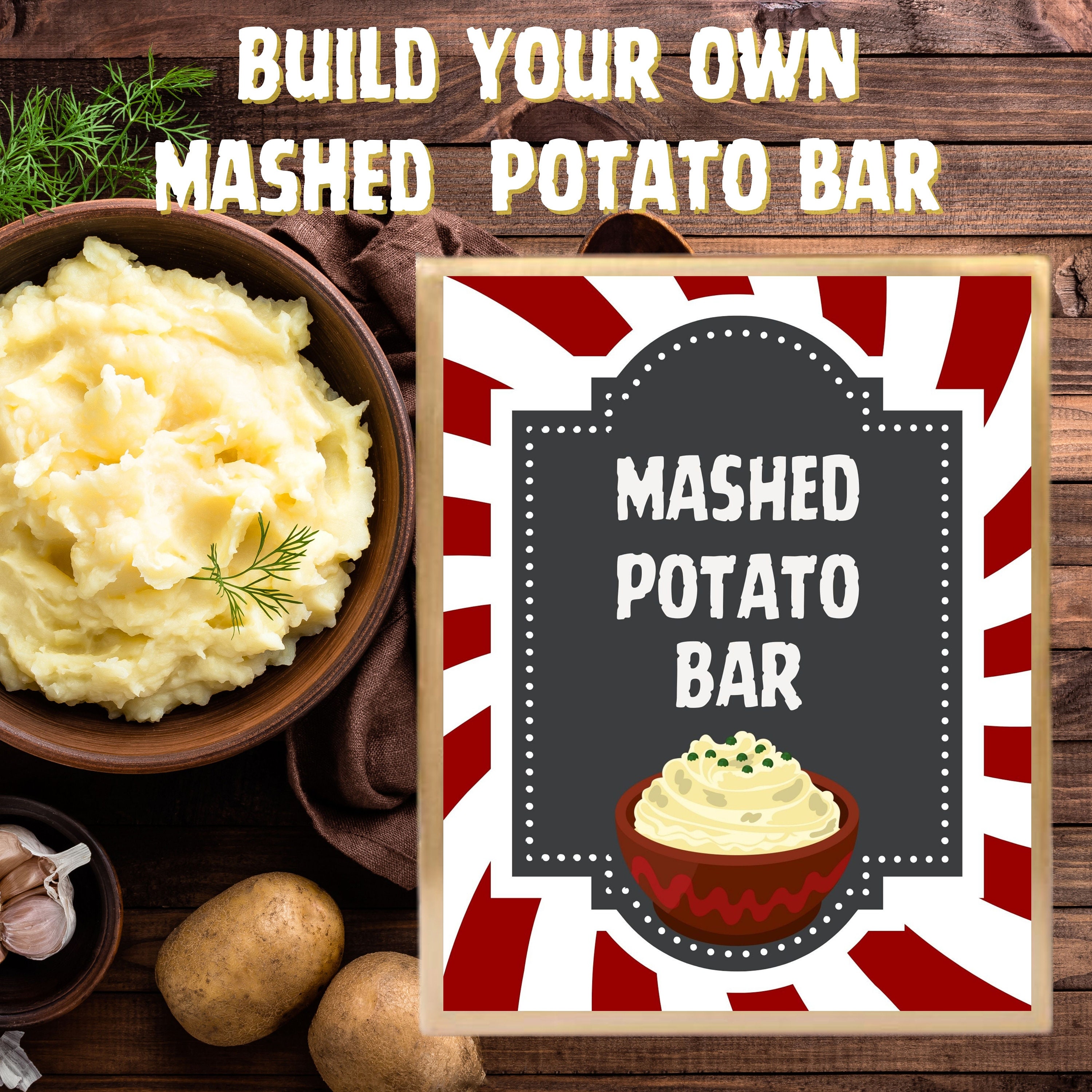 Mashed Potato Bar Buffet Table Sign Template, Personalized to Any Name ...