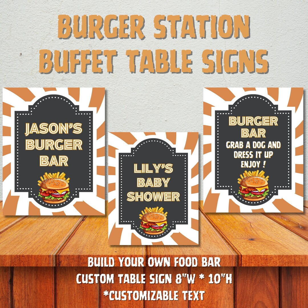 BURGER Bar Buffet Table Sign, Personalized BURGER Station Sign, Party ...