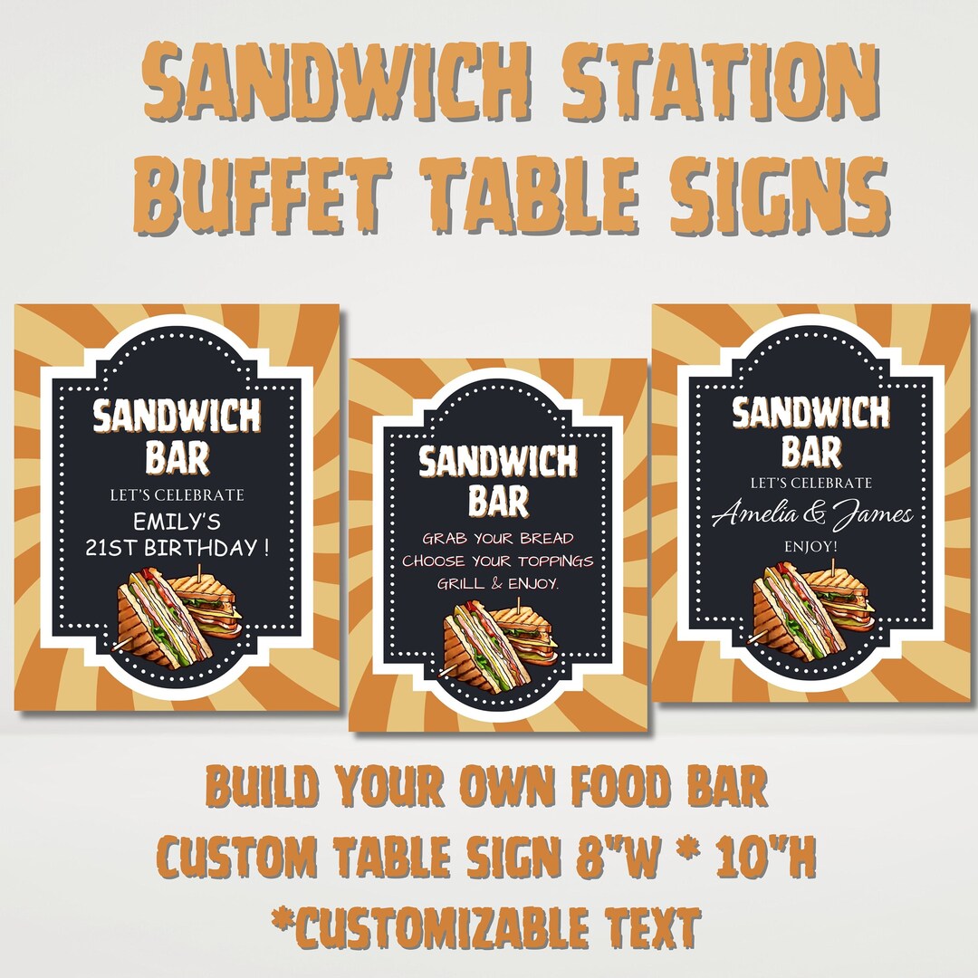 SANDWICH Bar Buffet Table Sign, Personalized Sandwich Station Sign ...