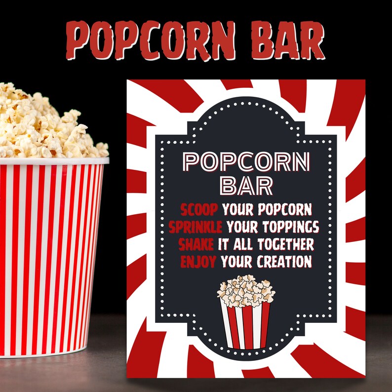 Build Your Own POPCORN Bar, Food Bar Buffet Sign Buffet Cards ...
