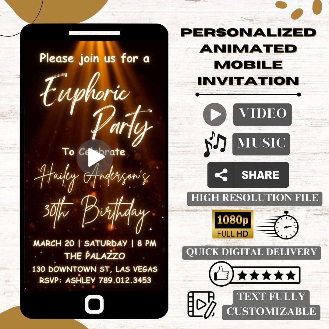 Euphoric Party Birthday Invitation | 21st 30th 40th 50th Adult ...