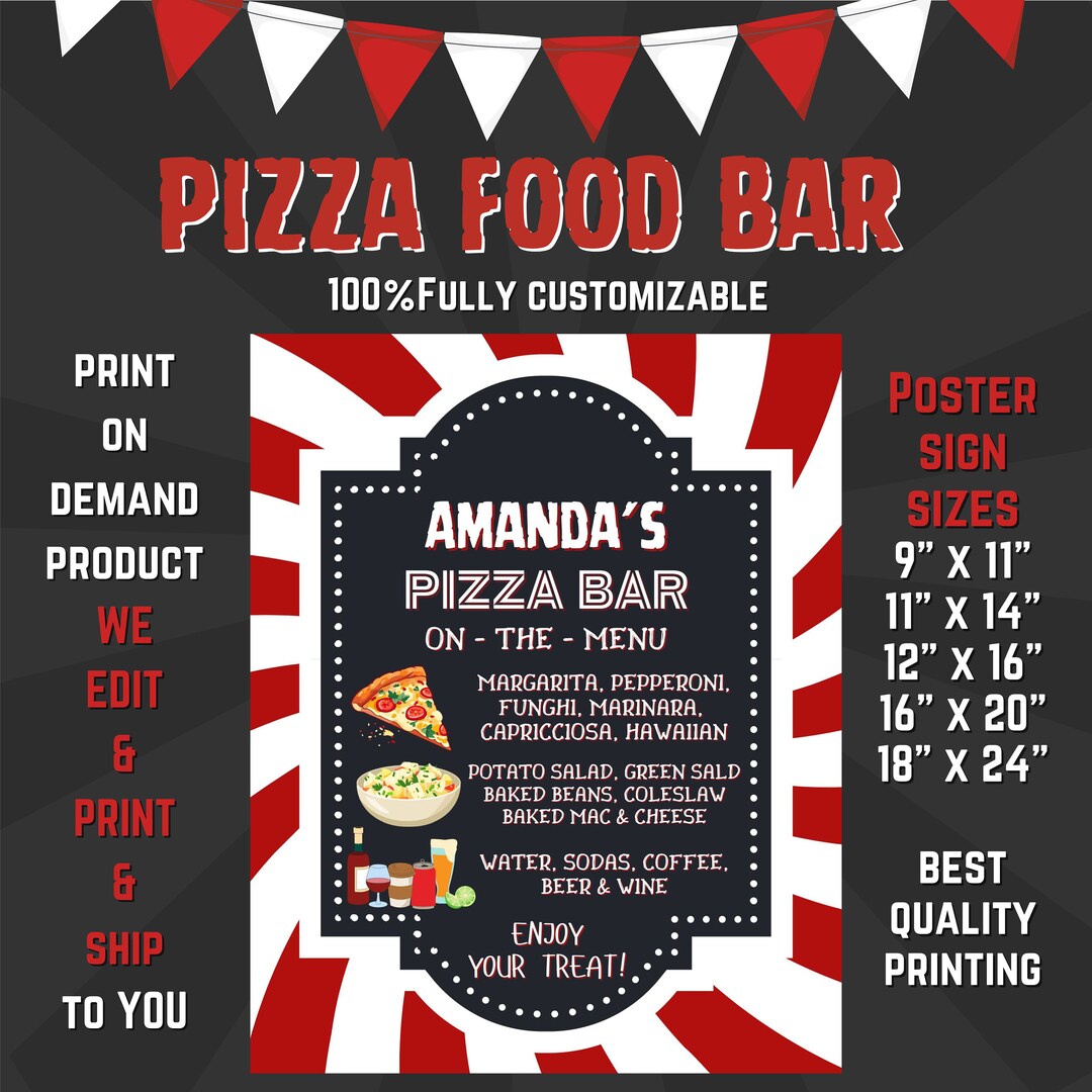 Build Your Own PIZZA Bar, Food Bar Poster Signs, Pizza Station, Custom ...